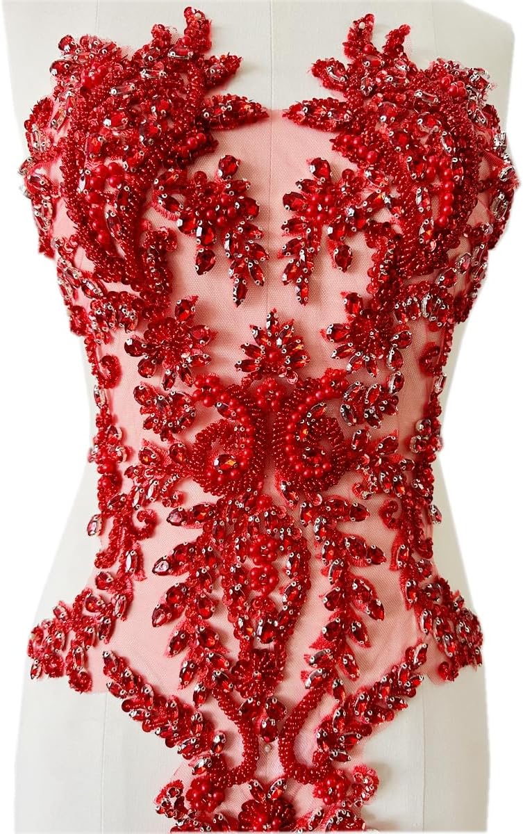 Amazon.com: Handmade Shiny Rhinestones Applique handsewing Beaded ...