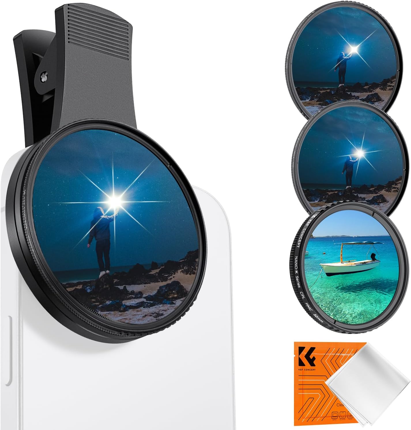 Amazon.com: K&F Concept 52mm Clip-on CPL Phone Camera Lens Filter Kit ...
