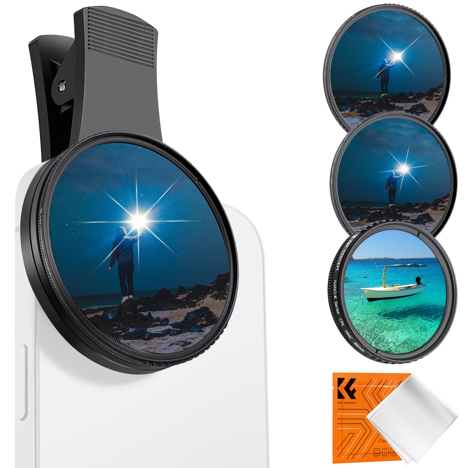 Amazon.com: K&F Concept 52mm Clip-on CPL Phone Camera Lens Filter Kit ...