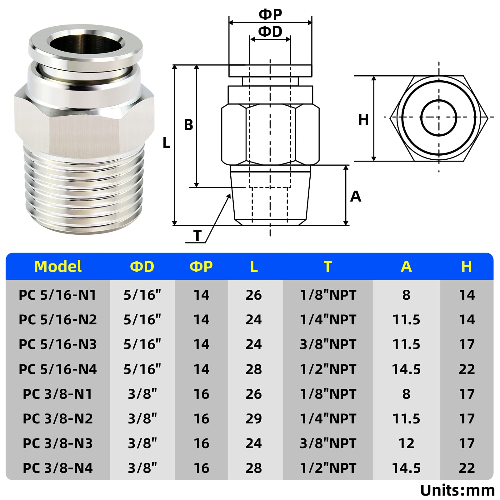 Snapklik.com : TAILONZ PNEUMATIC 304 Stainless Steel Male Straight 5/16 ...