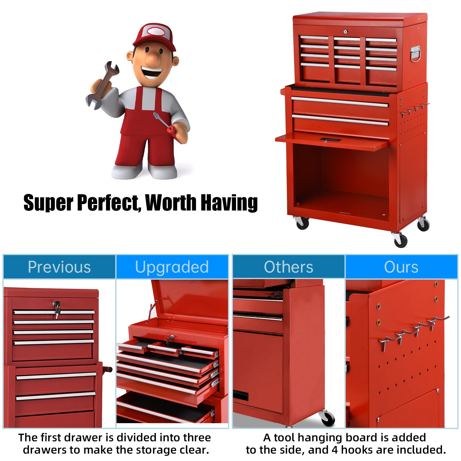 Goplus 6-Drawer Rolling Tool Chest, 3-in-1 Tool Box Organizer W/ Auto ...