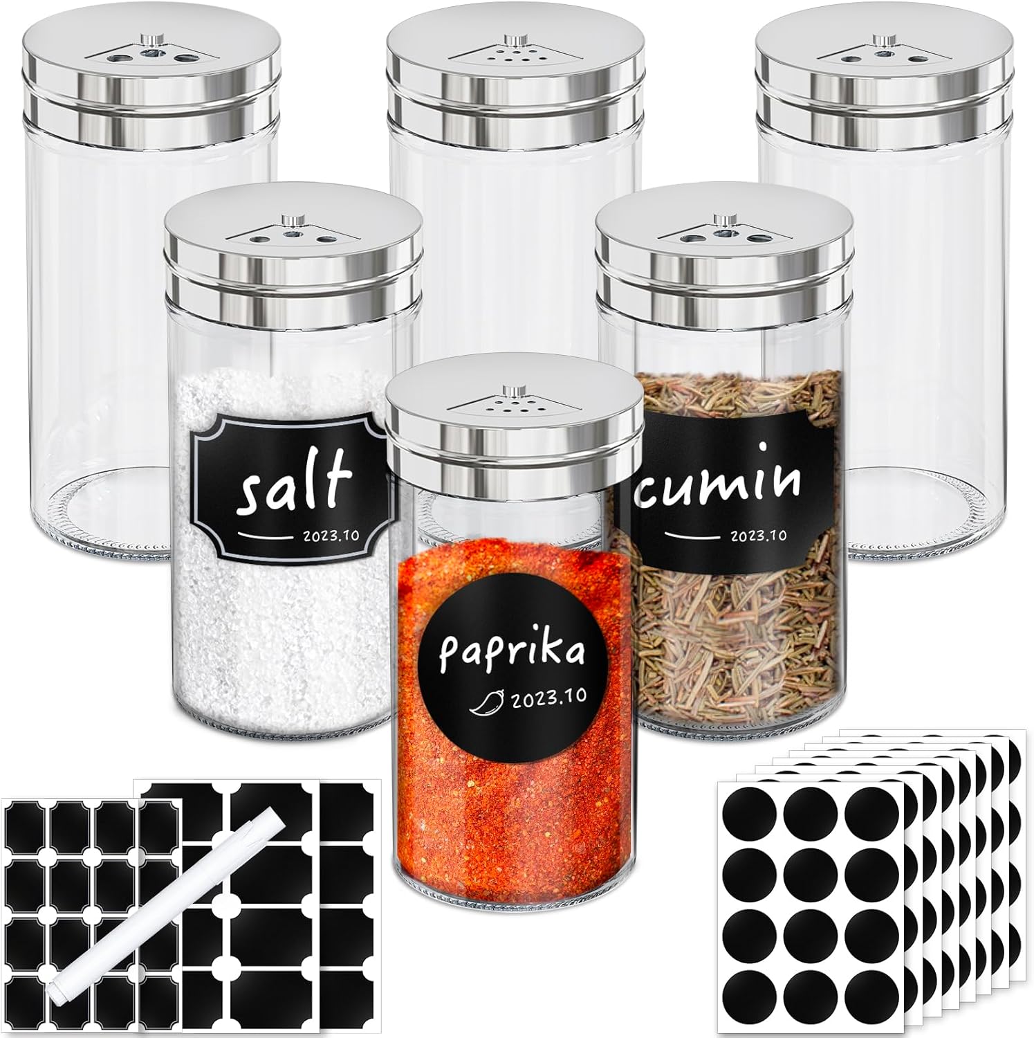 Amazon.com: Segarty Glass Spice Jars Set, 6 Pack 4oz Clear Spice Jars ...