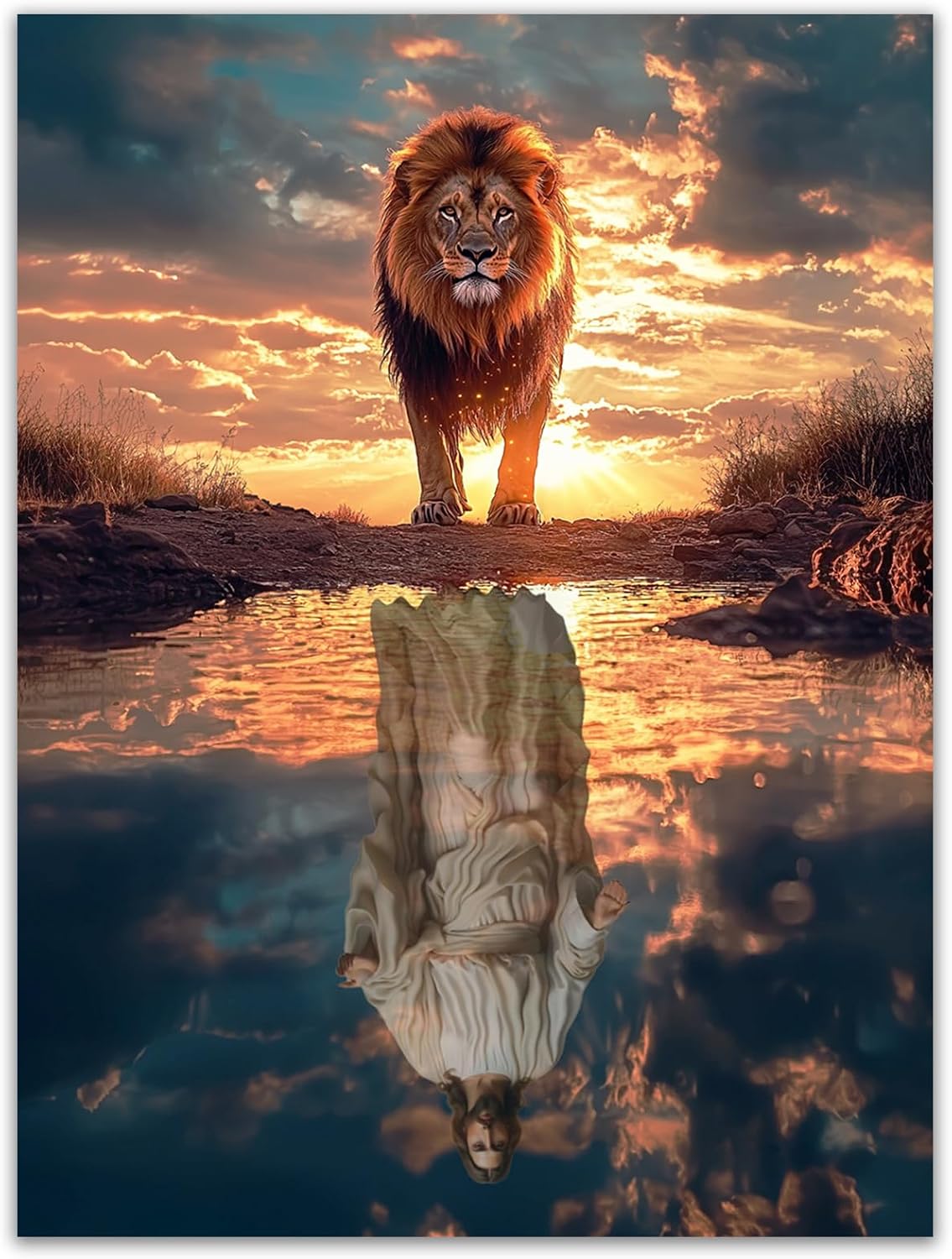 Amazon.com: Jesus and Lion Canvas Wall Art, Christian Religious Poster ...