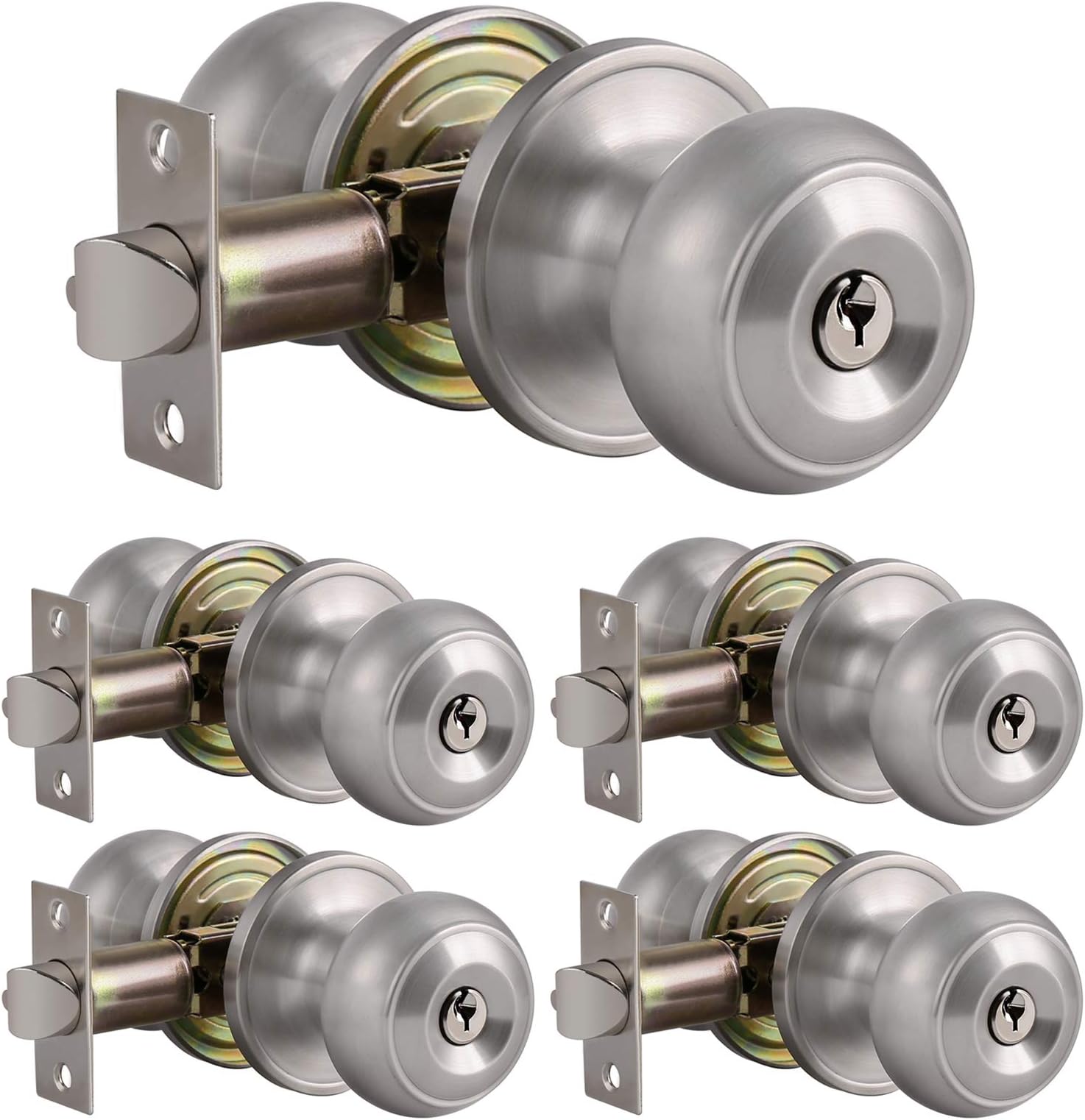 5 Pack Knobonly Stainless Steel Flat Ball Door Knob Brushed Nickel ...