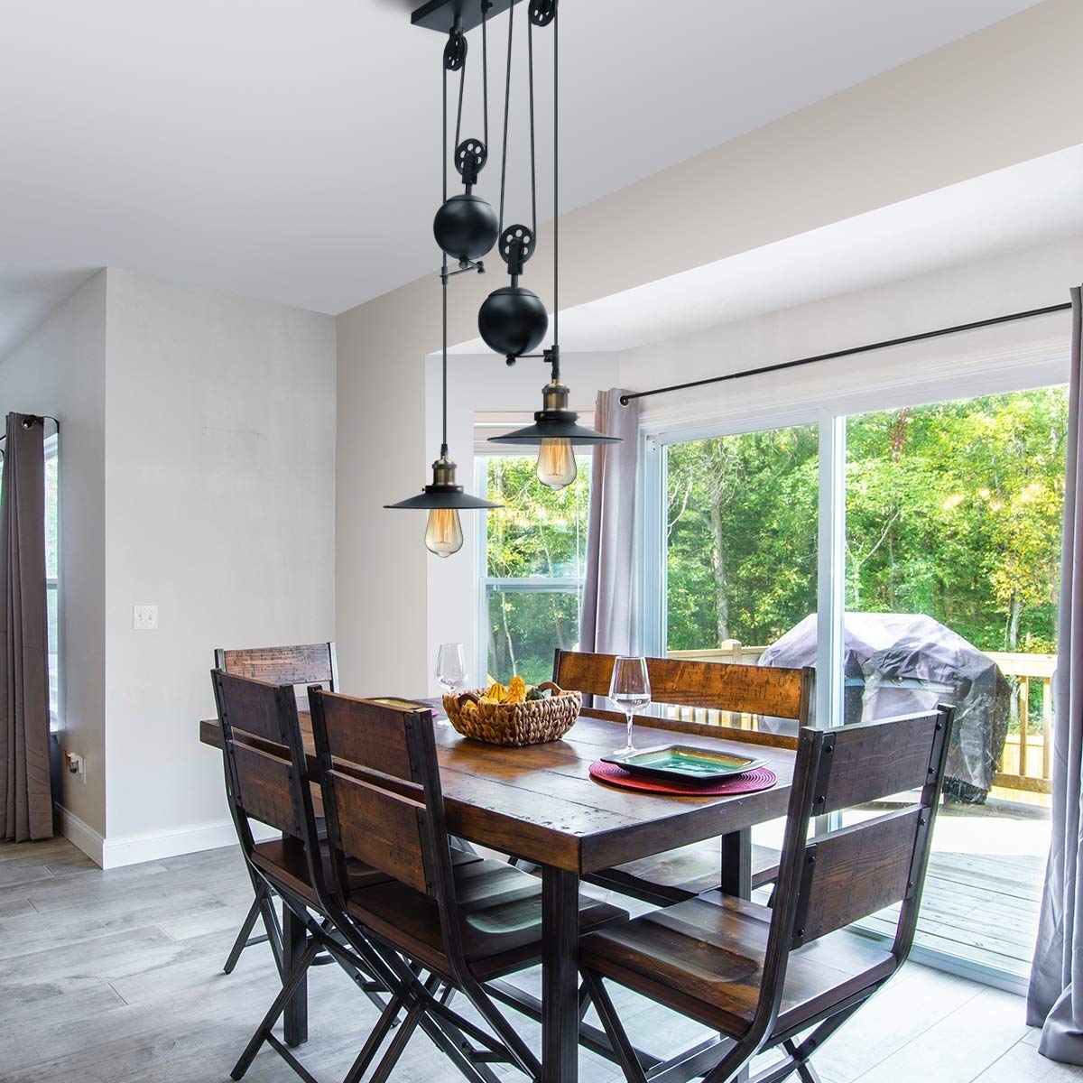 Rustic Pulley Light Fixtures Rustic Pendant Light With Adjustable