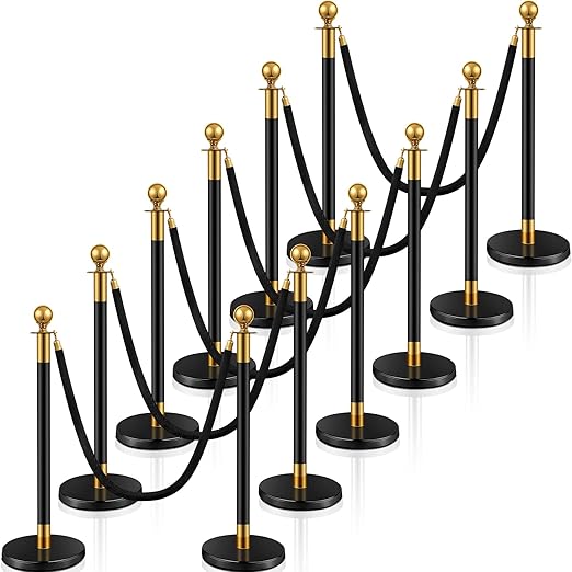 Ferraycle 12 Pcs Stainless Steel Stanchion Post Queue 5 ft Velvet Rope ...