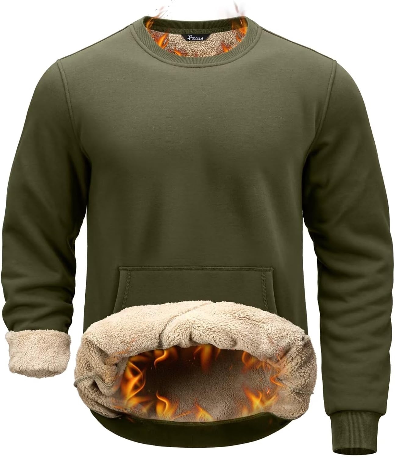 Pudolla Men's Sherpa Lined Sweatshirts Warm Soft Crewneck Sweatshirts ...