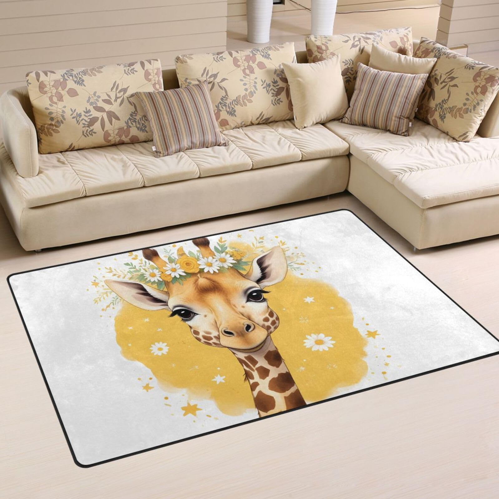Giraffe Pillows Rugs Couple Giraffe Area Rug 3x5,Cute Giraffe Printed