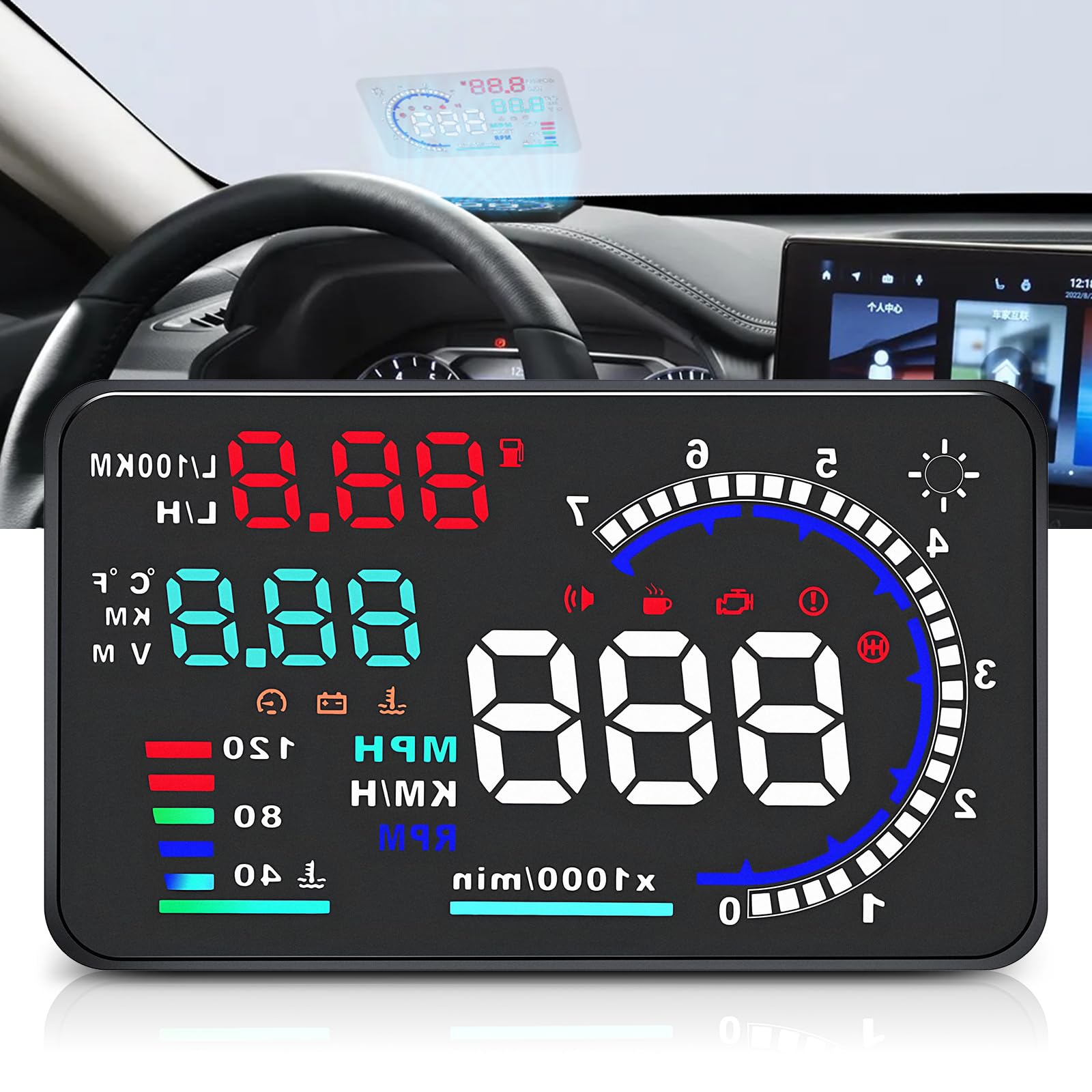 Amazon.com: REENKEY 5.5" Windshield Head Up Display for Car,OBDII/EUOBD ...