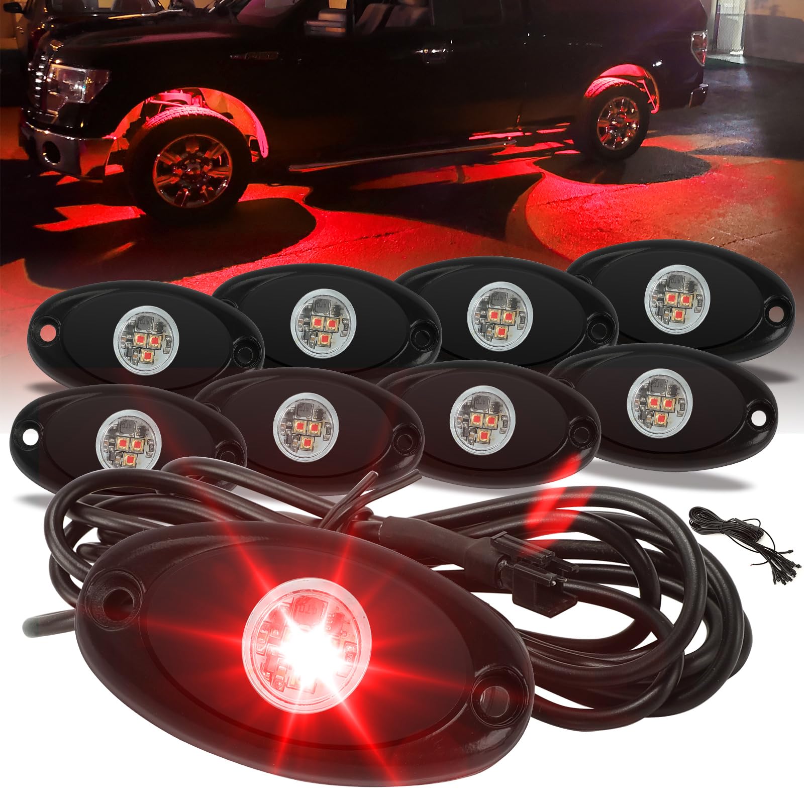 Snapklik.com : 8 Pods Quick Connect Red Rock Lights, 4M Extension Wires ...