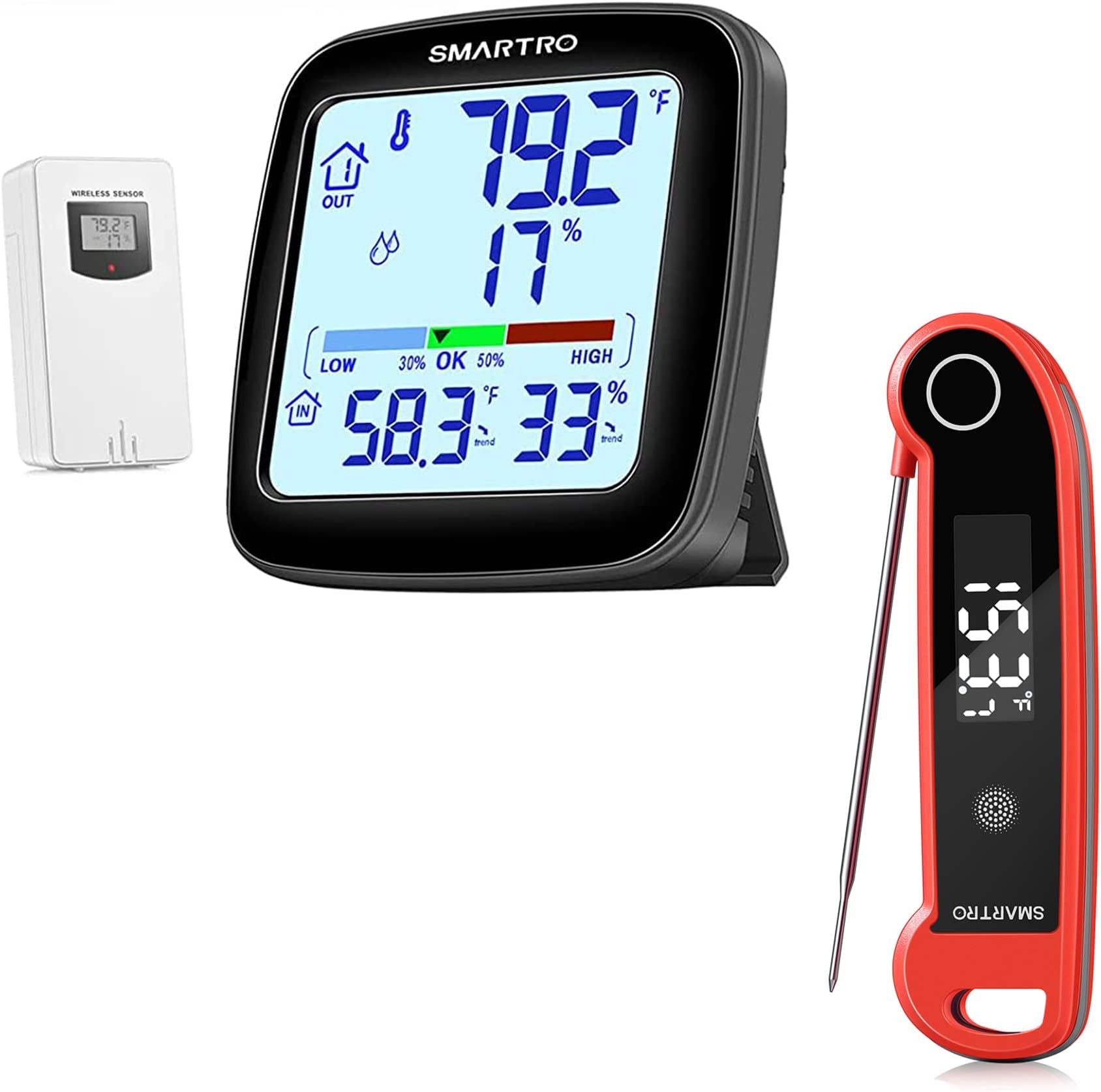 Amazon.com : SMARTRO SC92 Professional Indoor Outdoor Thermometer Wireless and ST49 Instant Read ...