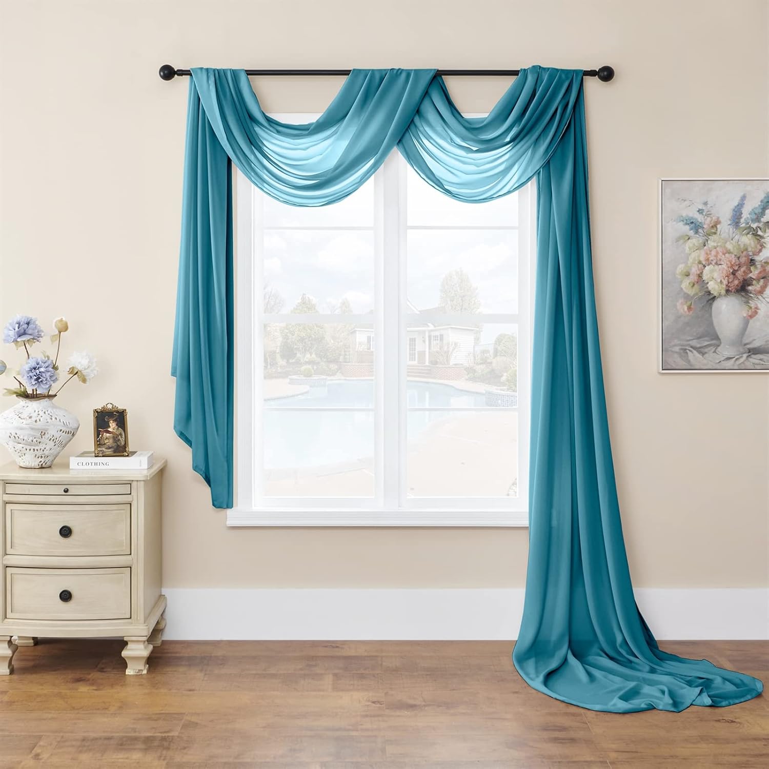 Amazon.com: SK Studio Sheer Window Scarf Curtains Valance Chiffon Voile ...