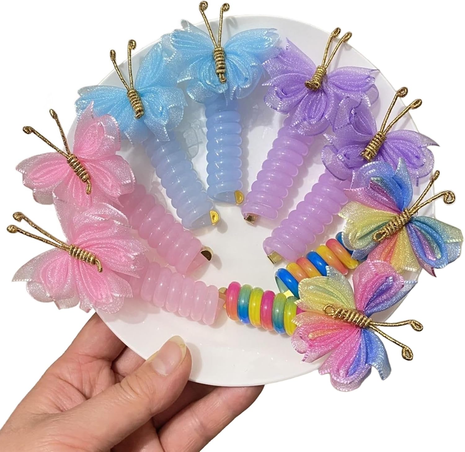 Amazon.com : 8/10Pcs Colorful Telephone Wire Hair Bands, Flower Braided ...