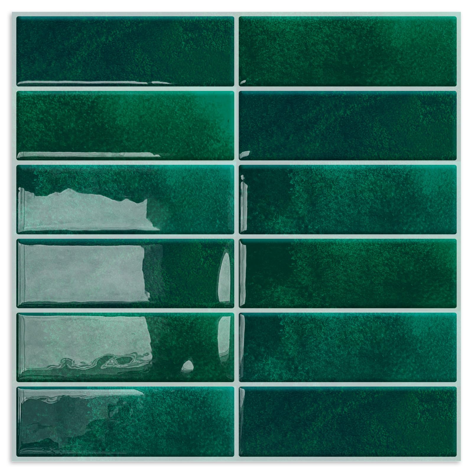 DEWOO Dark Green Rectangle Peel and Stick Subway Backsplash Self ...