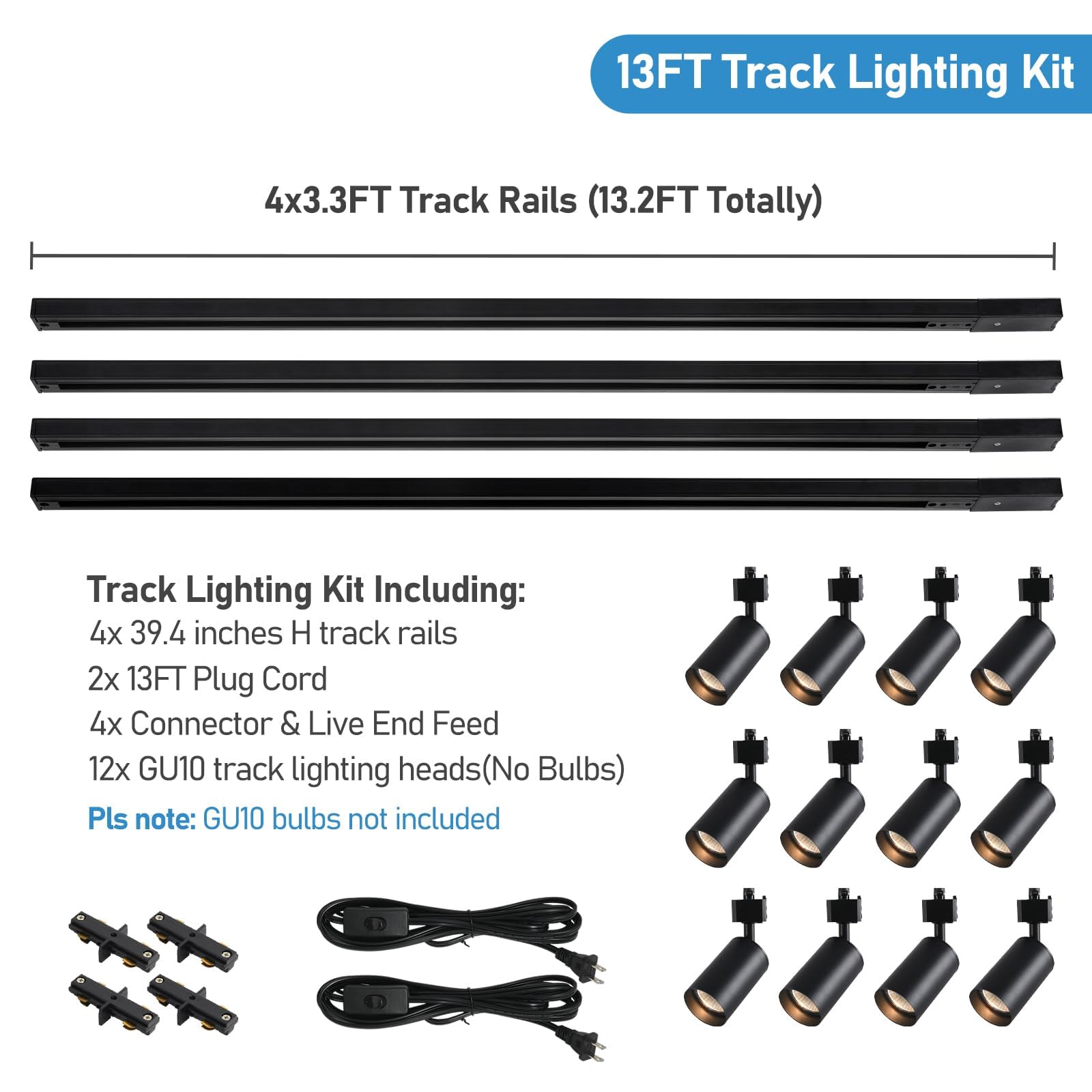 Track Lighting Kit 12-Light Plug In - GU10 LED Track Rail System With ...