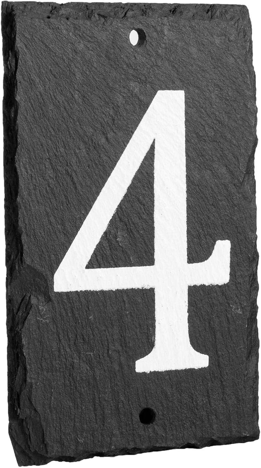Number 4-14.5 x 9cm Natural Solid Slate House Number Plaque (0-9 ...