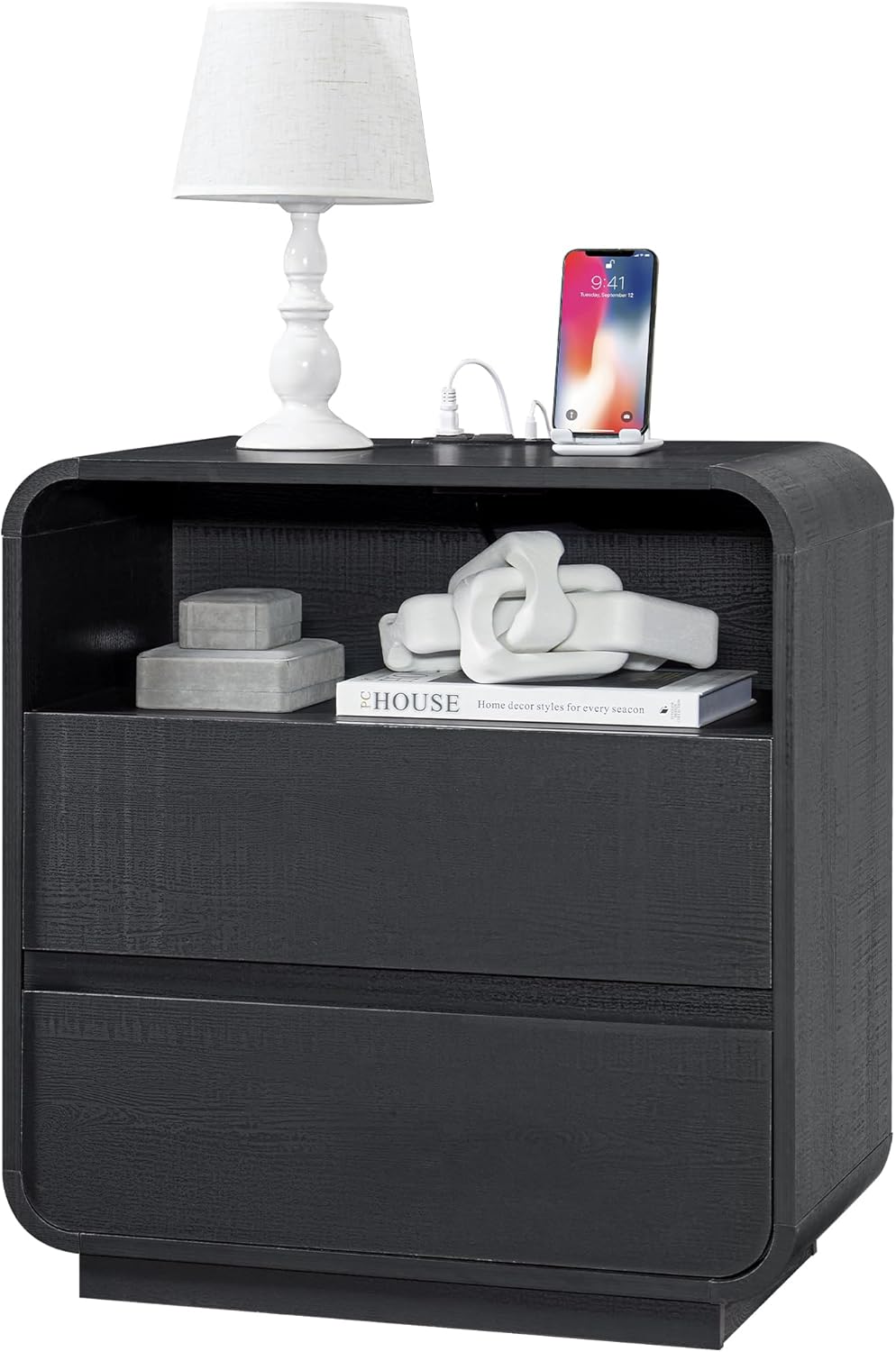 Amazon.com: Standifurno Black Nightstand with Charging Station, 25 ...