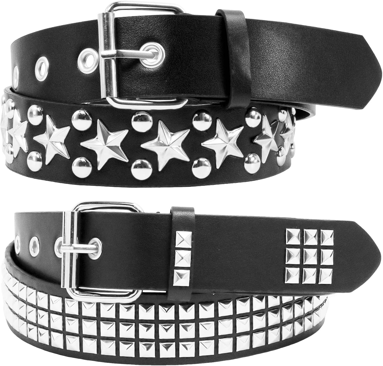 DRABPOI 2 Pcs Black Studded Belt Set Y2K Star PU Leather Belt Gothic ...