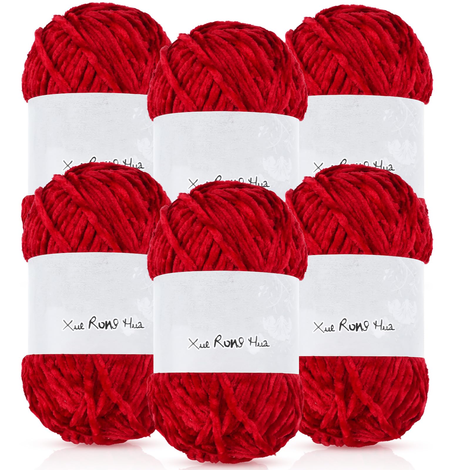 Amazon.com: Amylove 6 Rolls Red Soft Velvet Chenille Yarn for ...