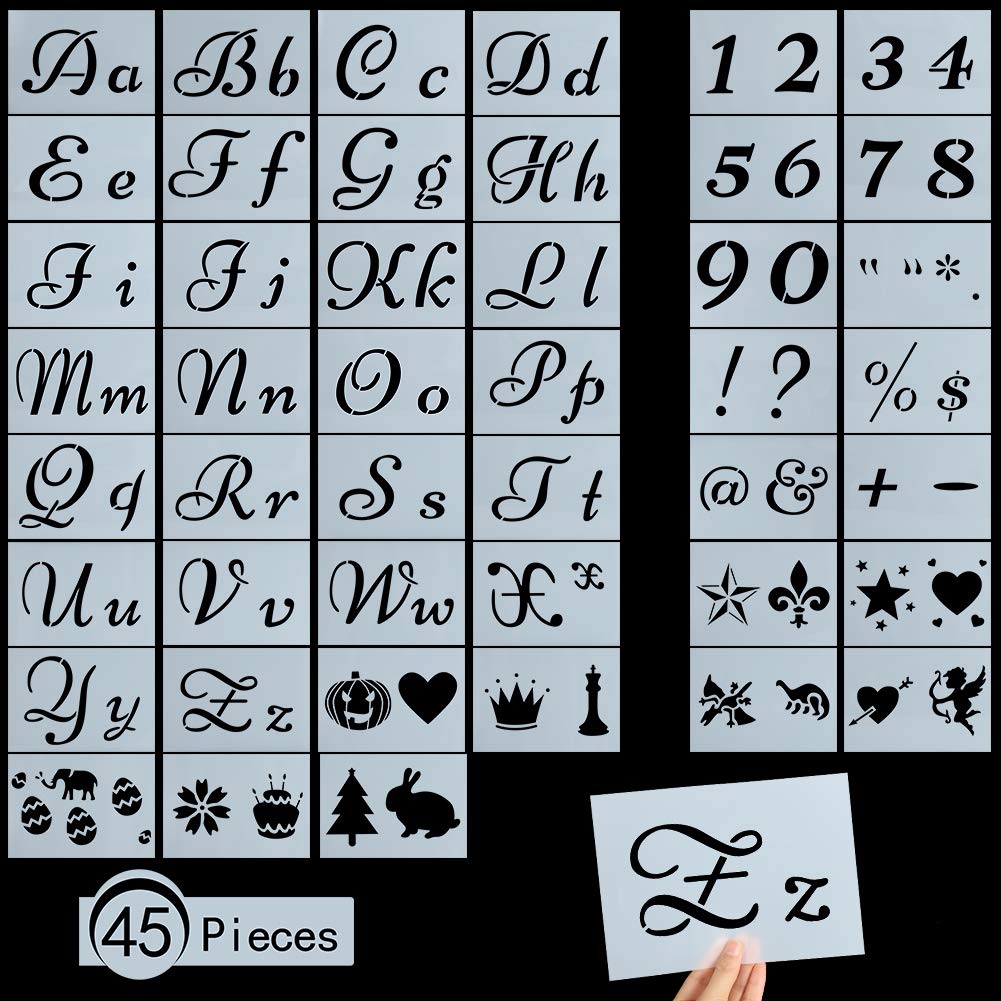Buy DaveandAthena 45 Pieces Letter Stencils DIY Alphabet Templates ...