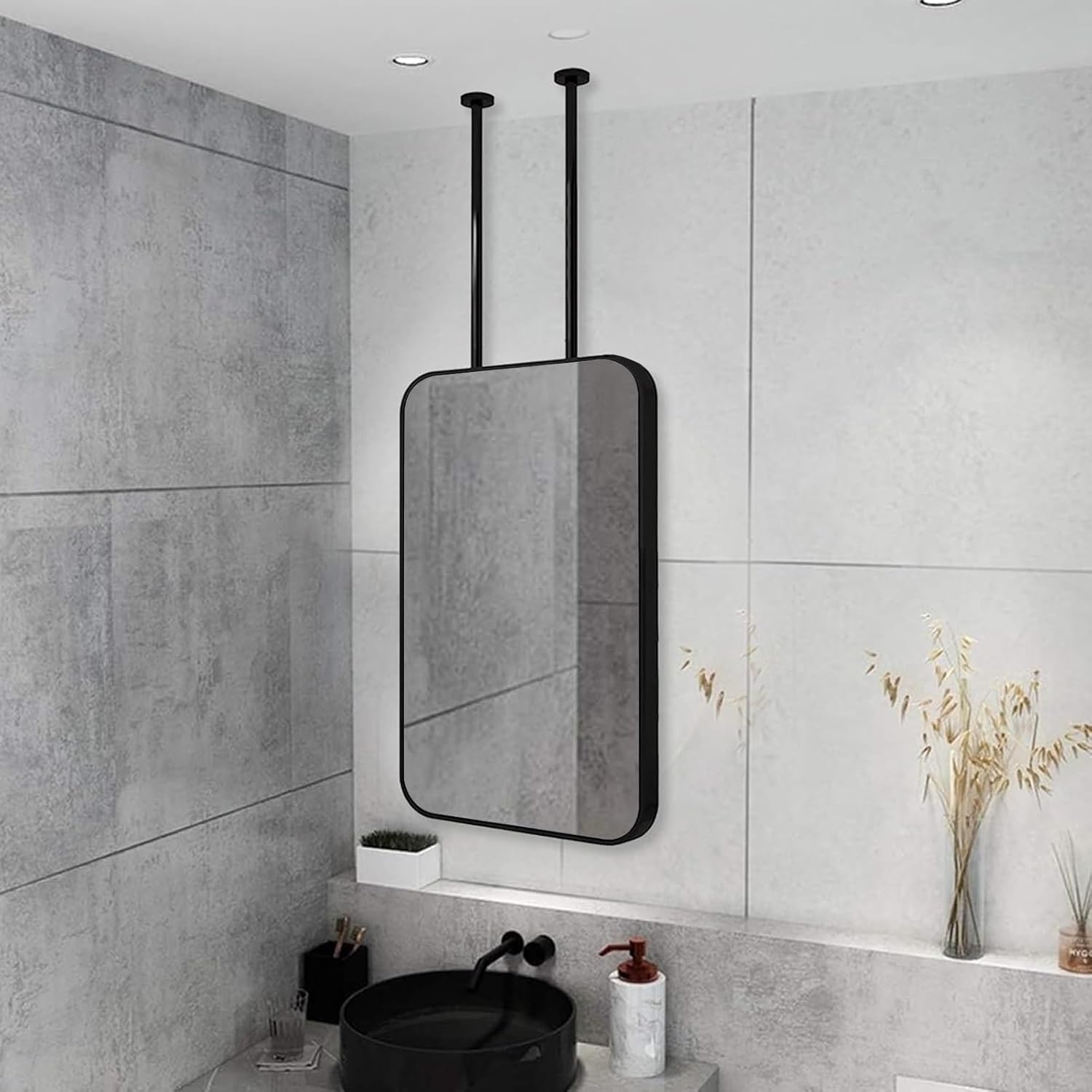 Amazon.com: Ceiling Mounted Mirror Black Metal Rectangular Wall Mirror ...