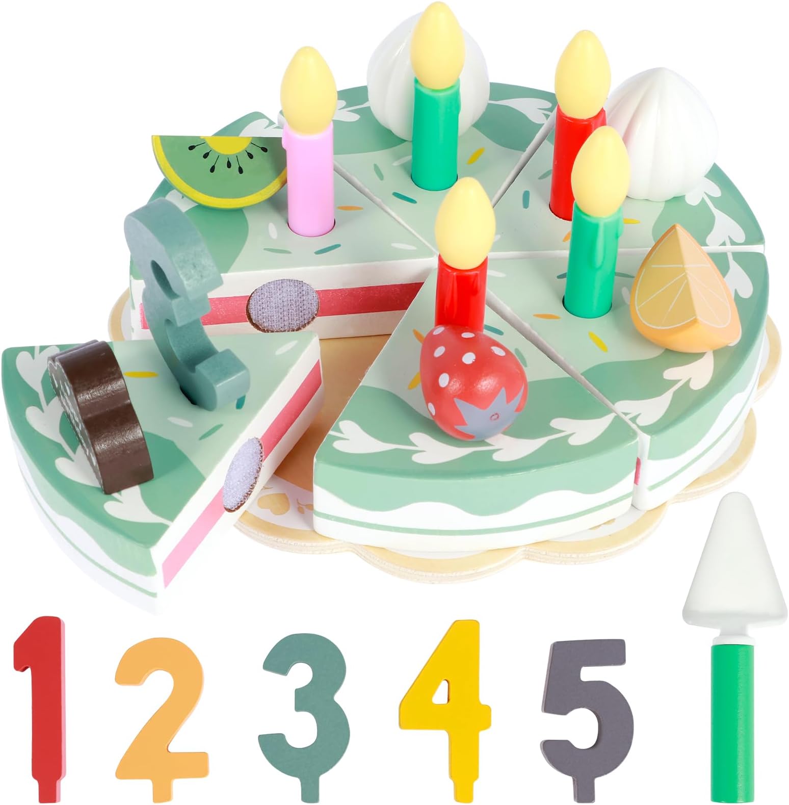 24Pcs Wooden Birthday Cake Toy Set Fun DIY Birthday Cake Toy Set ...