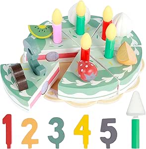 24Pcs Wooden Birthday Cake Toy Set Fun DIY Birthday Cake Toy Set ...