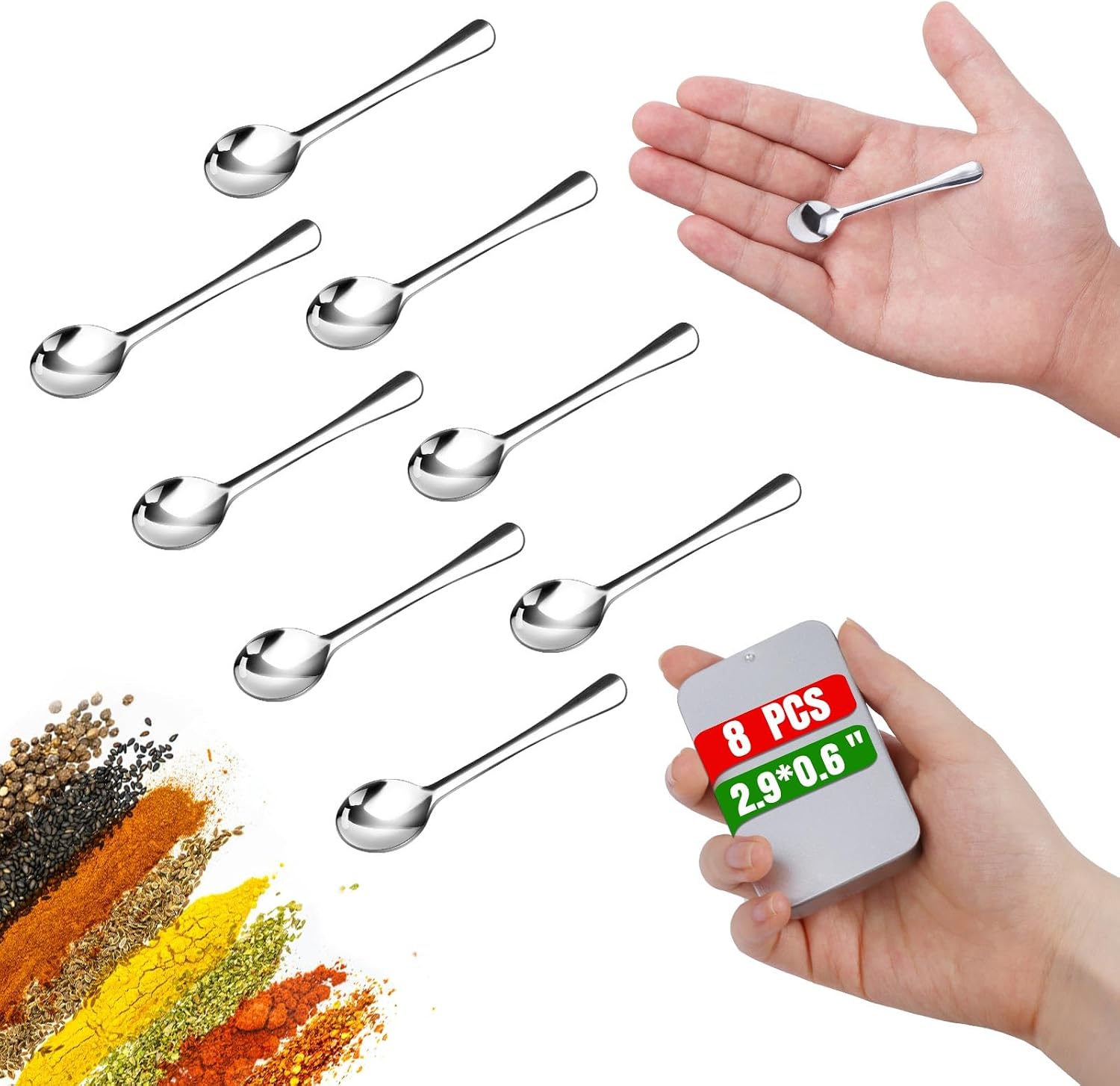 Cucharas pequeñas de acero inoxidable de tamaño mini de 2.9 pulgadas ...