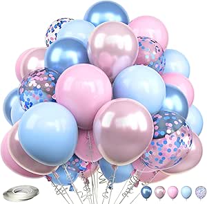 Amazon.com: Metallic Blue Pink Balloons - 12 Inch Pastel Blue Pink Confetti Balloons for Baby ...