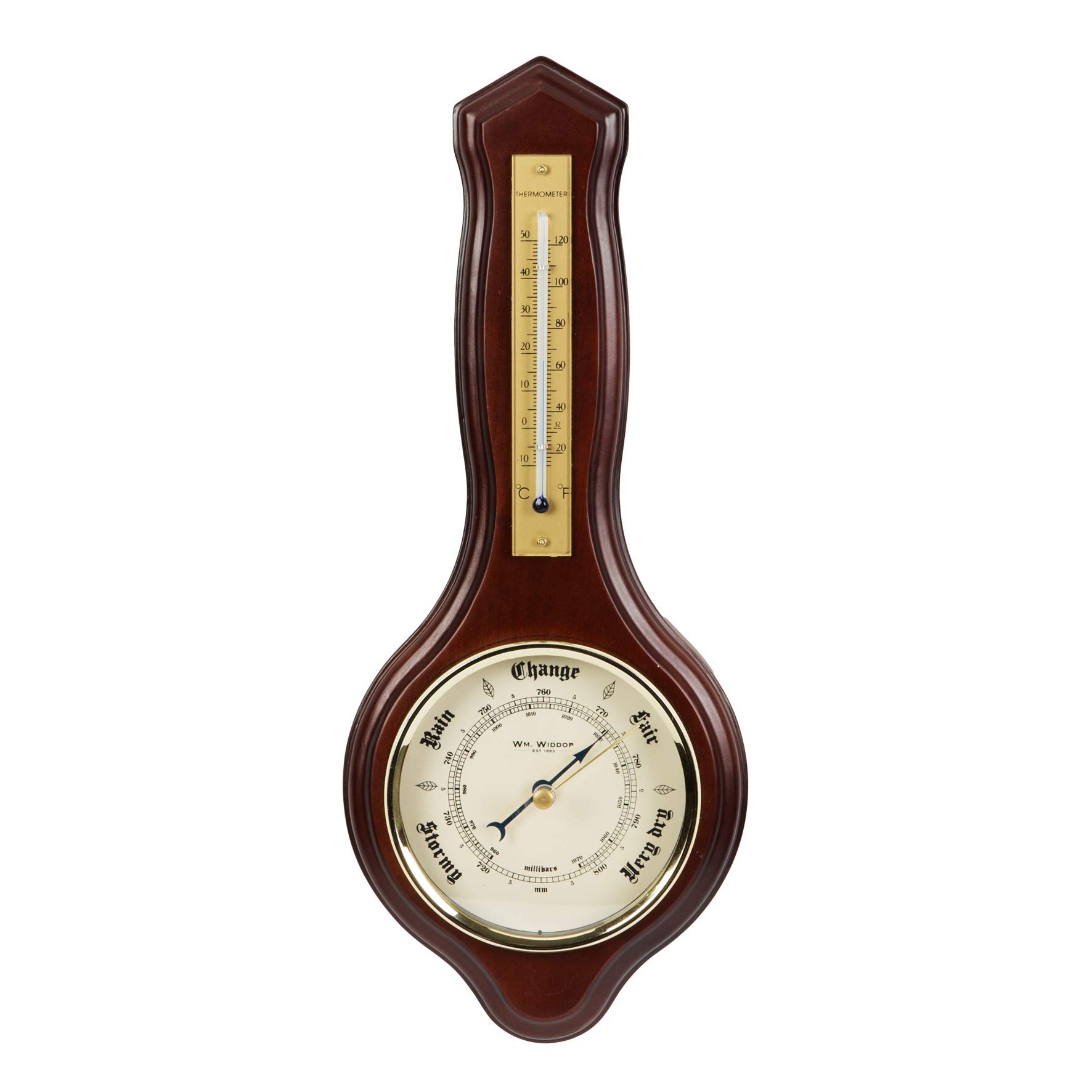 DIWW Banjo Style Wooden Wall Barometer and Thermometer Mahogany 34cm ...