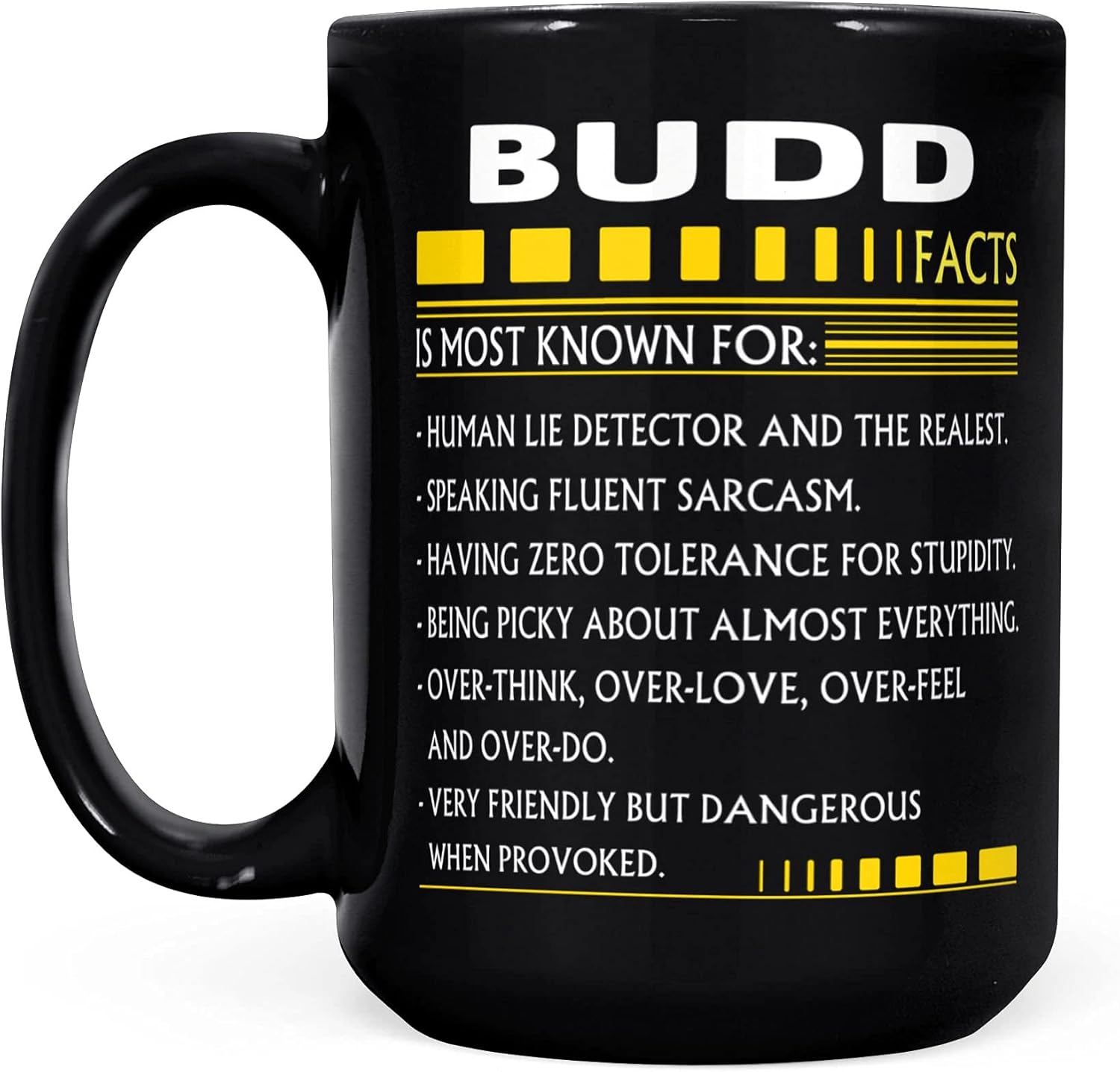 Amazon.com | Budd Name Gift - Budd Facts - Black Mug 11oz: Coffee Cups ...