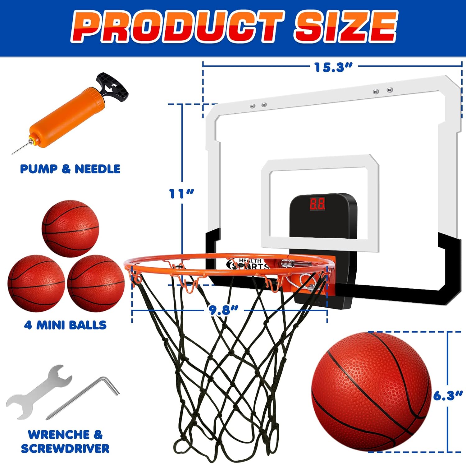 YIFUHH Indoor Basketball Hoop with Electronic Scoreboard, Portable Over ...