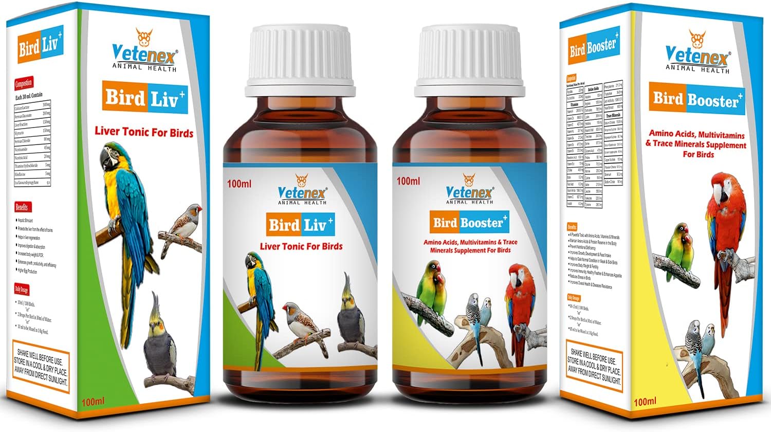 VETENEX Birds Liver Tonic & Birds Growth Booster Supplement (100 ml x 2 ...