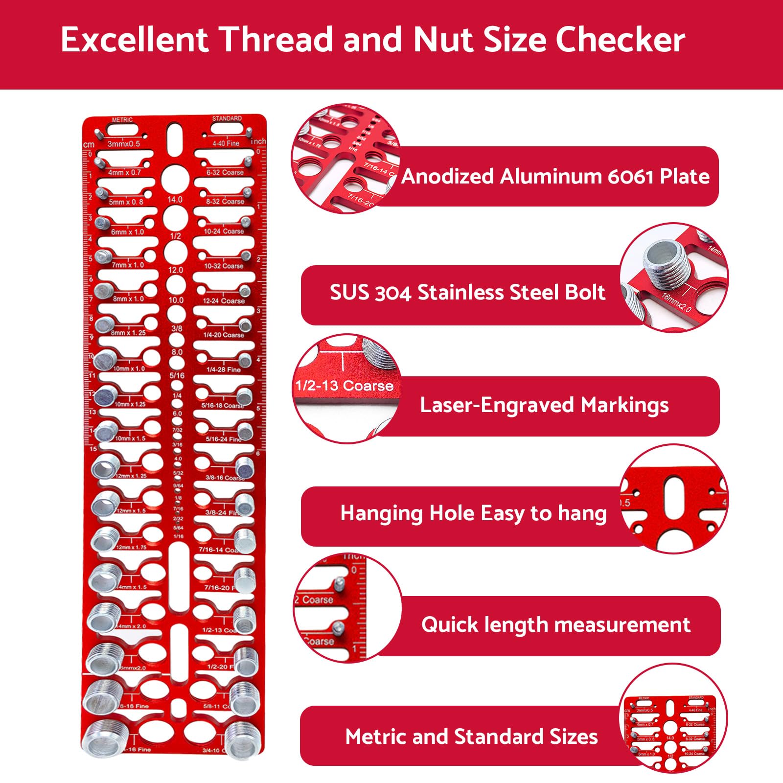 Snapklik.com : Nut And Bolt Thread Checker - 36 Thread Checker Standard ...
