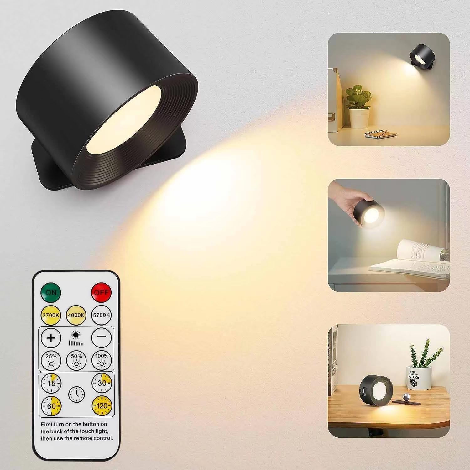 HAMVIDNE - Foco LED inalámbrico, funciona con pilas, luces para ...