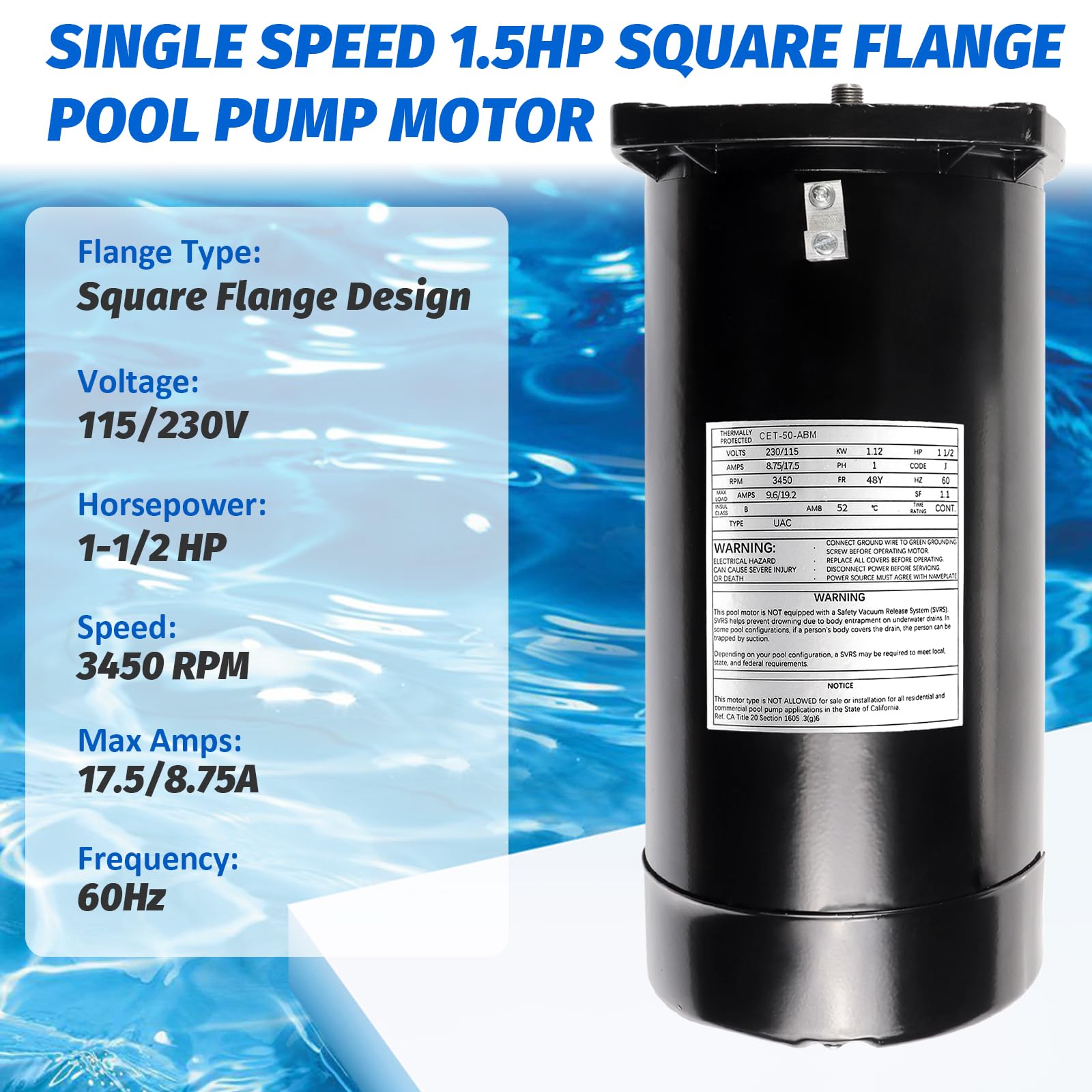 Snapklik.com : USQ1152 Swimming Pool Pump Motor 1.5 HP Kit For Sta-Rite ...