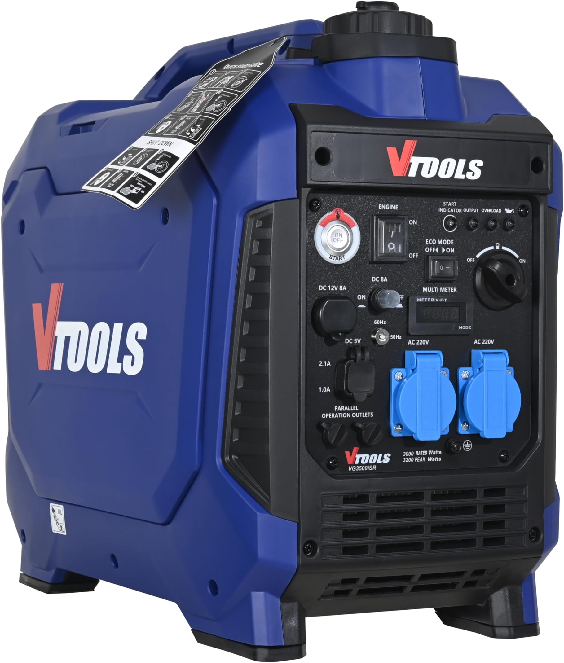 VTOOLS 3200W Recoil High-Performance Portable Silent Gasoline Generator ...