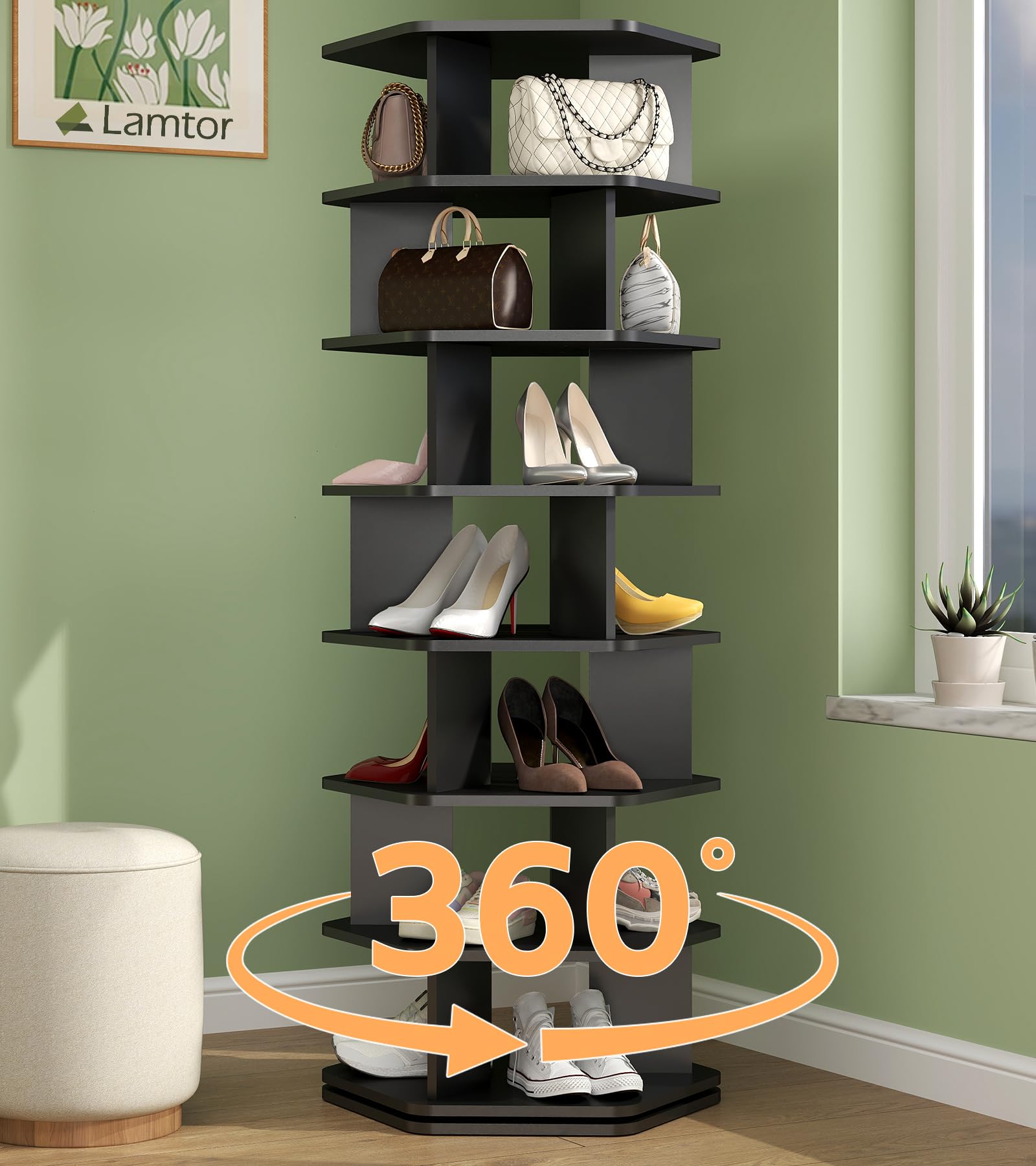 Amazon.com: Lamtor 7-Tier Rotating Shoe Rack Tower -Wooden Spinning ...