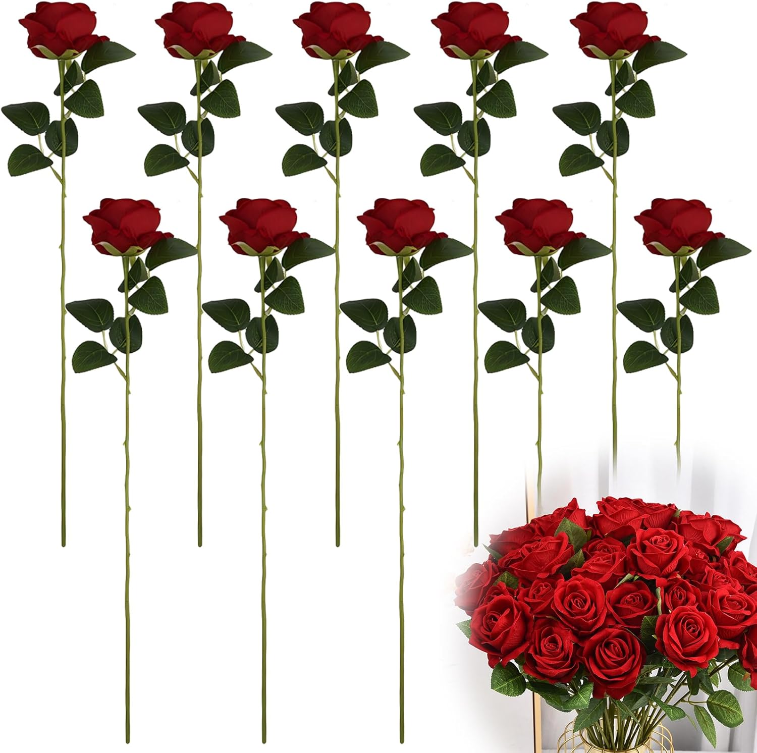 10Pcs Fake Rose Artificial Flowers Artificial Rose Red Roses Artificial ...
