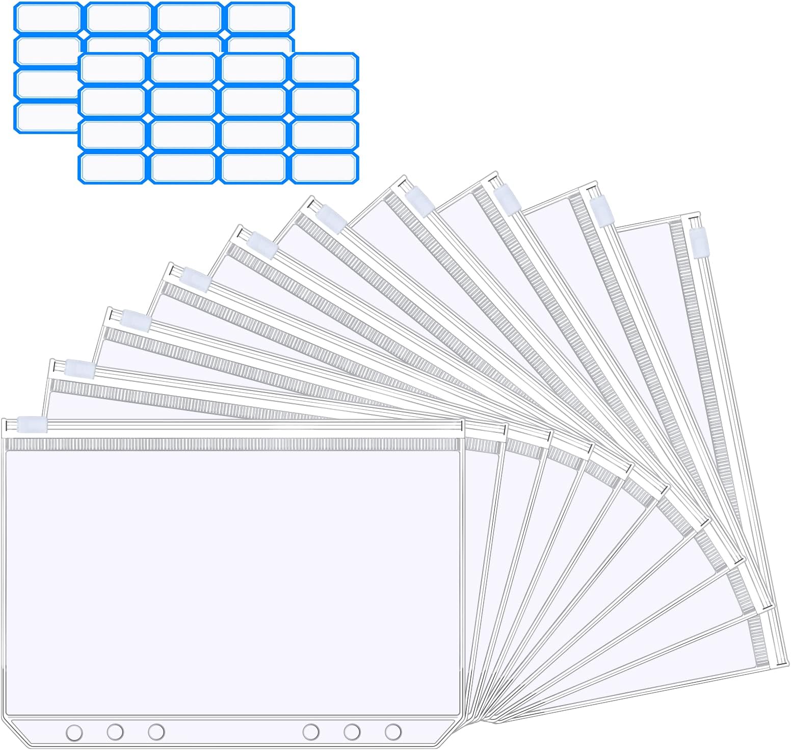 HAUTOCO 15PCS A5 Zipper Binder Punched Pockets, 6-Holes Clear Plastic ...
