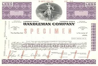 Amazon.com: Handleman Co. - Specimen Stock Certificate : Collectibles ...