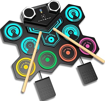 Portable Electric Drum Kit, CNAPXAIA Foldable Kids Drum Pad with Build ...