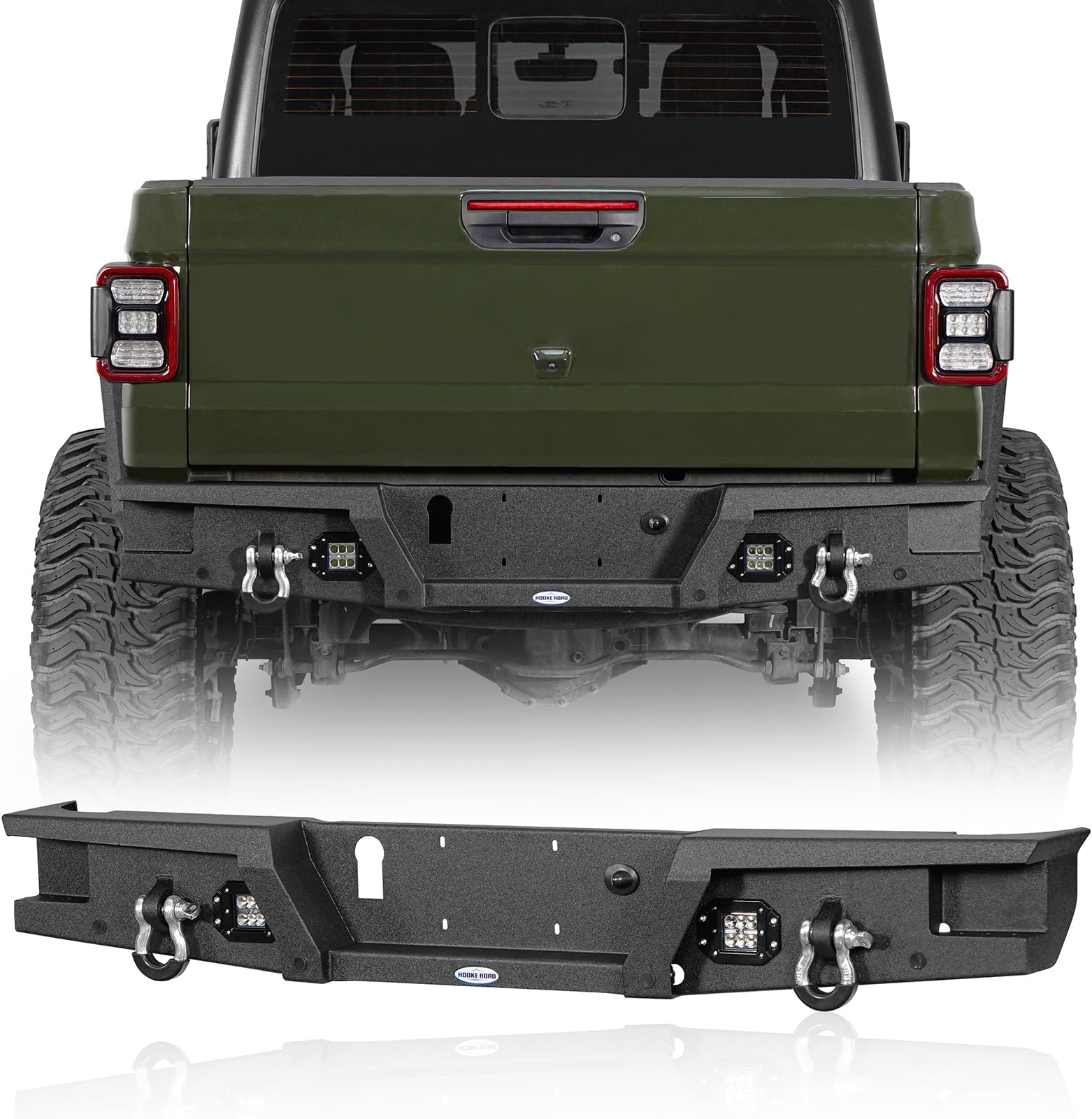 Amazon.com: Hooke Road Gladiator JT Rear Bumper w/Sensor Holes & D ...