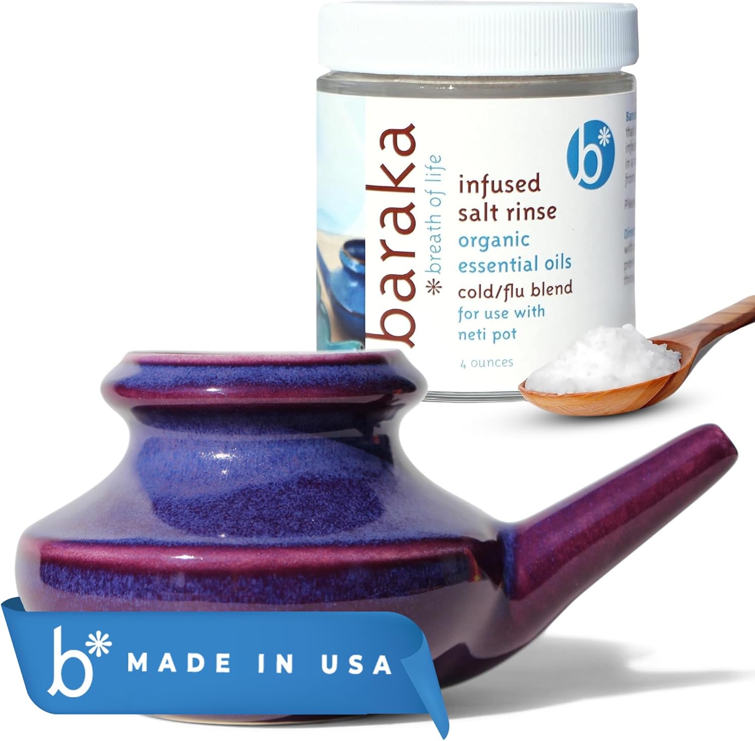 Amazon.com: Baraka Ceramic Neti Pot 10 oz Infused Neti Pot Sea Salt 4 ...