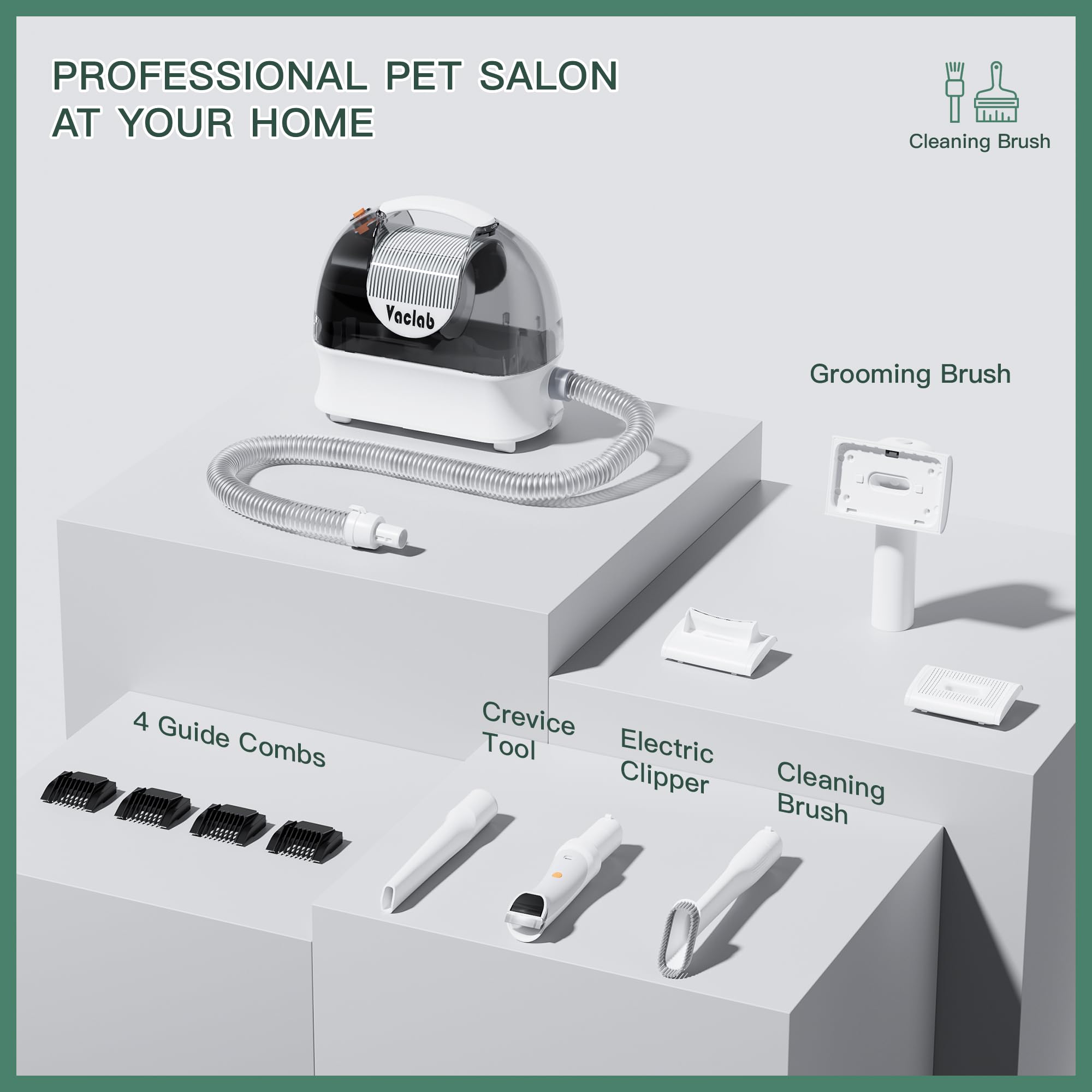 VACLAB Pet Grooming Kit with 3.0L Capacity, Dog Vacuum for Shedding Grooming with 5 Pet Groomer ...