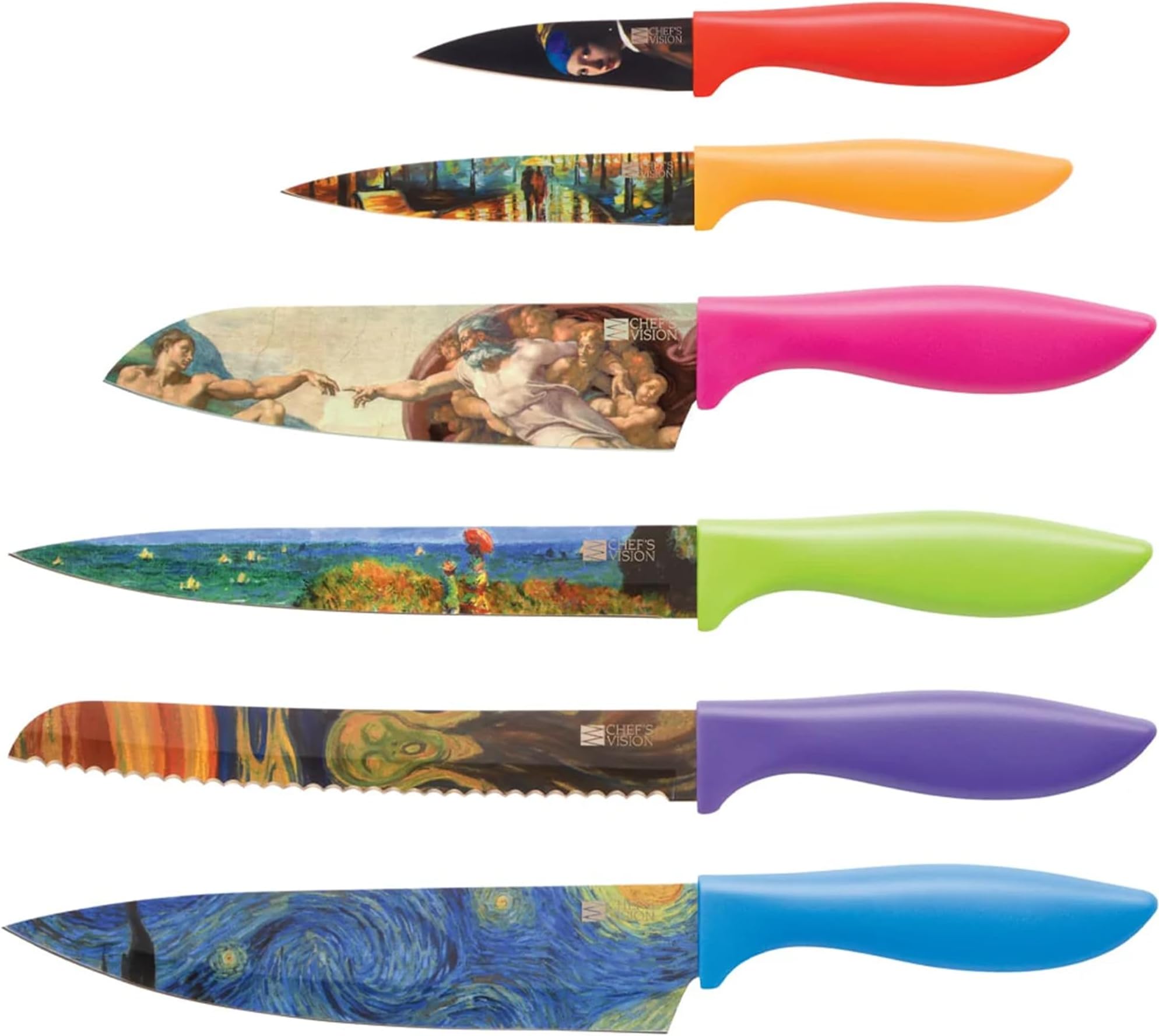 Amazon Basics 12-Piece Color-Coded Kitchen Knife Set, 6 Knives with 6 ...