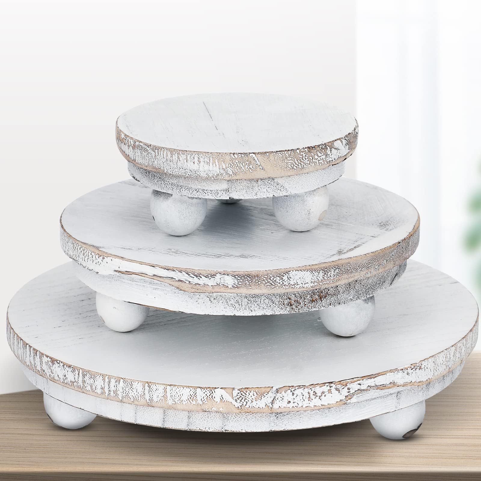 Amazon.com: Chunful Set of 3 Square Wood Risers - White Rustic Pedestal ...