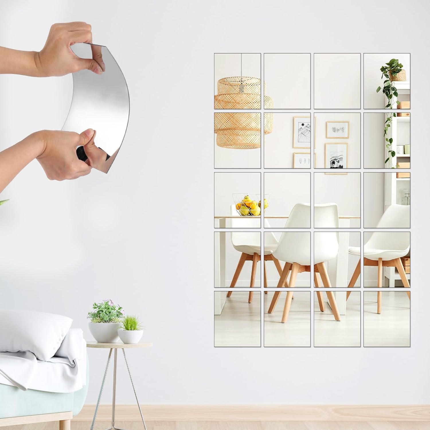 Amazon.com: Queekay 20 Pcs Mirror Tiles for Wall Decor 6'' x 9'' Self ...