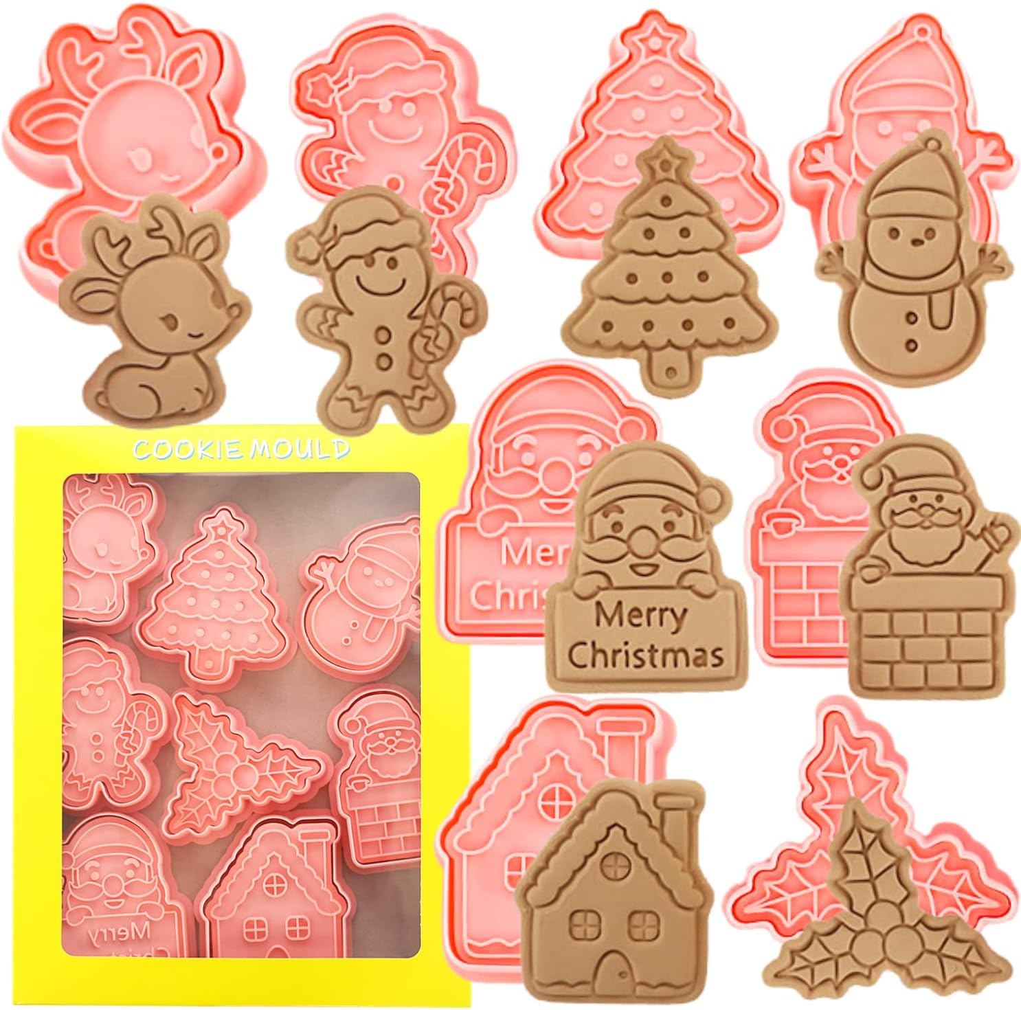 Amazon.com: Crethinkaty Christmas Cookie Cutter-8 Pcs Plastic Christmas ...