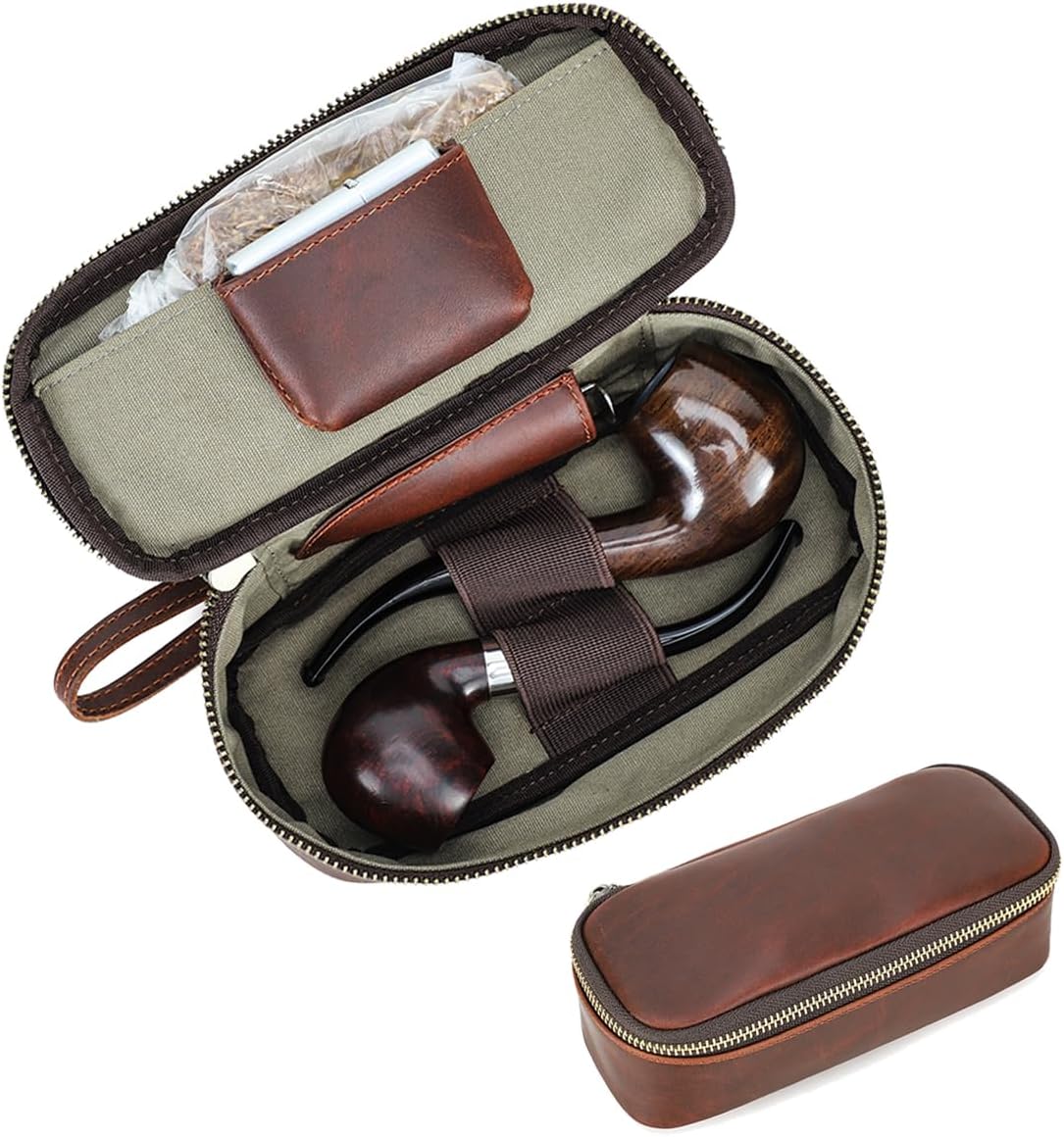 Amazon.com: Contacts Full Grain Leather Small Pipe Tobacco Pouch Travel ...